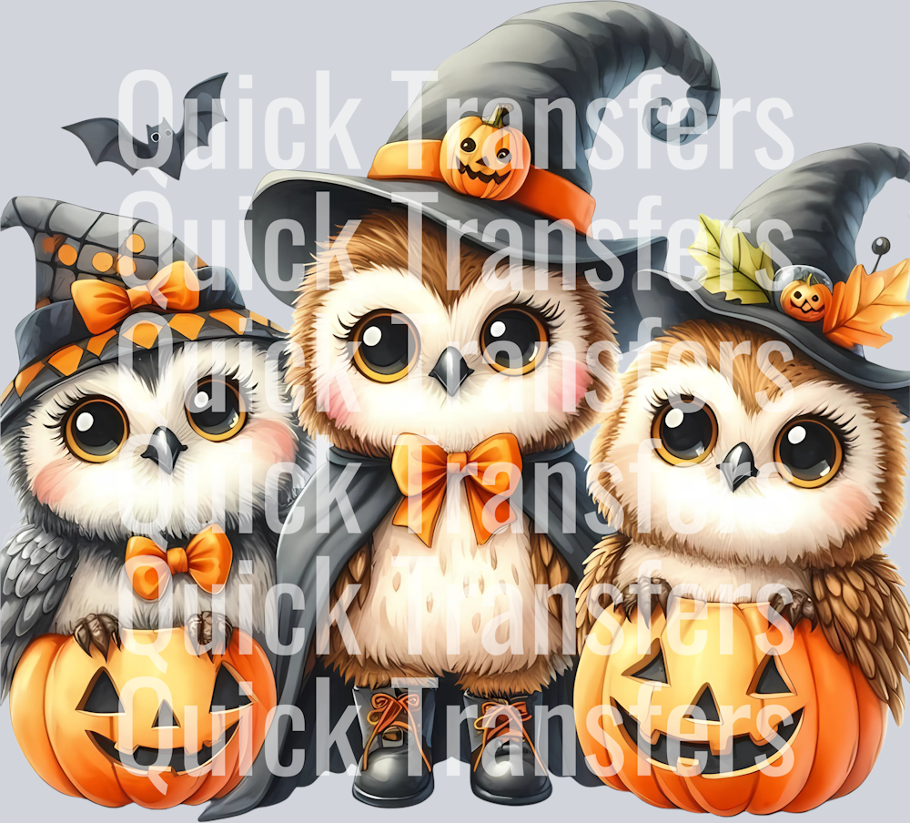 Adorable Spooky Halloween Witch Owls With Pumpkins Transfer – Quick ...