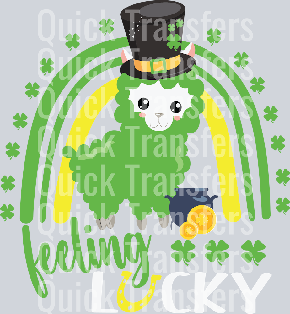 Cute St Patricks Day Rainbow Llama Feeling Lucky - Ready To Press DTF ...