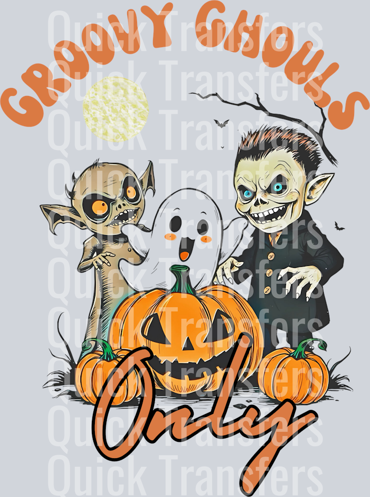 Groovy Ghouls Only Vampire Ghost Pumpkin Halloween Transfer – Quick ...
