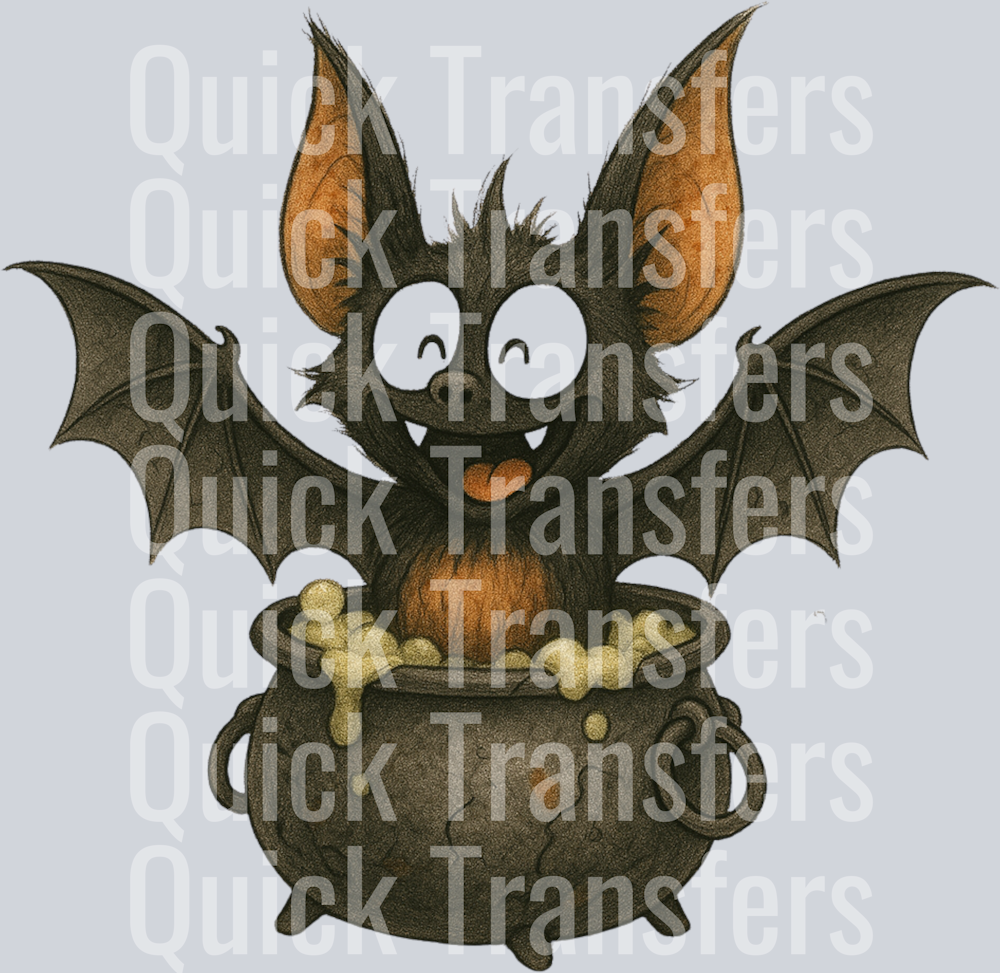 Cute Spooky Halloween Bat In Bubbling Cauldron Transfer – Quick Transfers