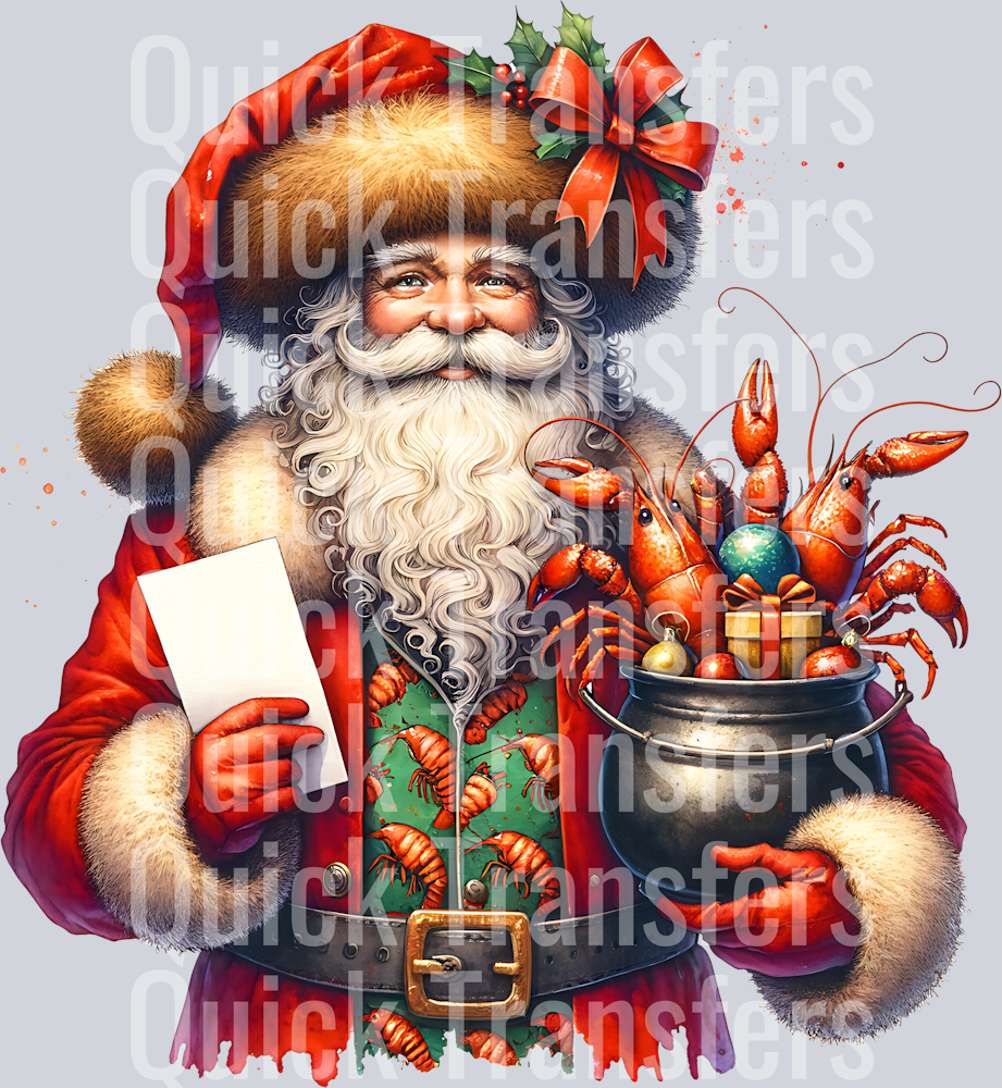 Festive Cajun Santa With Crawfish Pot Graphic Transfer – Quick Transfers