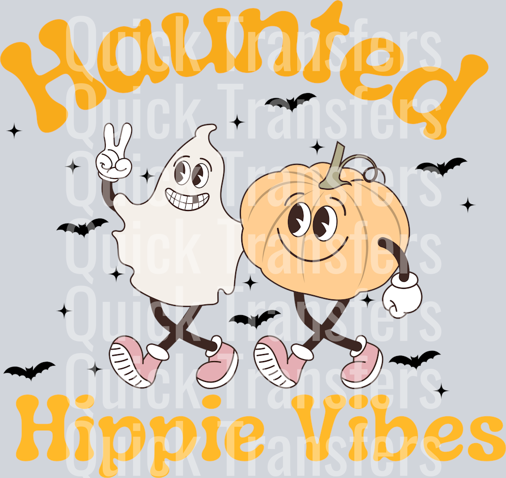 Haunted Hippie Vibes Groovy Spooky Ghost Pumpkin Transfer – Quick Transfers