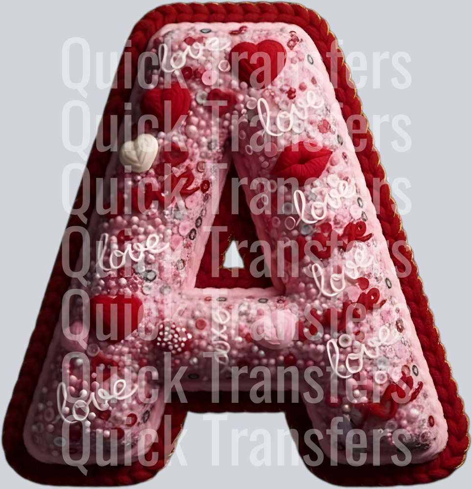 Quick Transfers Premium Valentine Letter A DTF Transfer Vibrant Ready