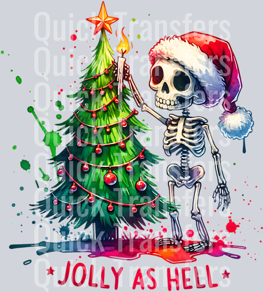 Vibrant Jolly As Hell Skeleton Christmas Tree Transfer – Quick Transfers