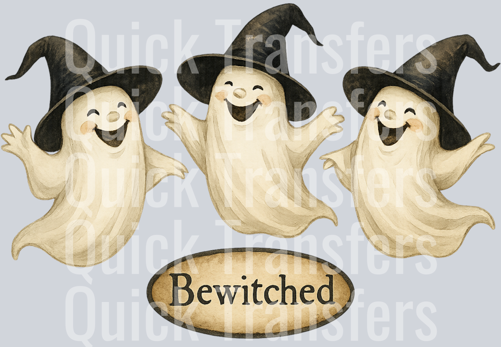 Bewitched Trio Ghosts Witch Hats Halloween Transfer – Quick Transfers