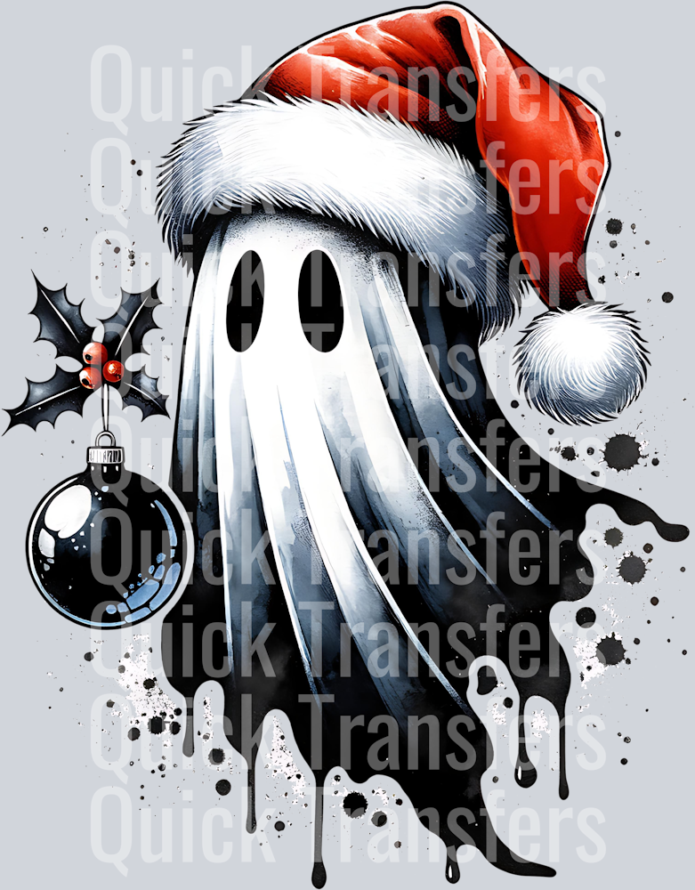 Bold Festive Santa Ghost Drip With Ornament Transfer – Quick Transfers