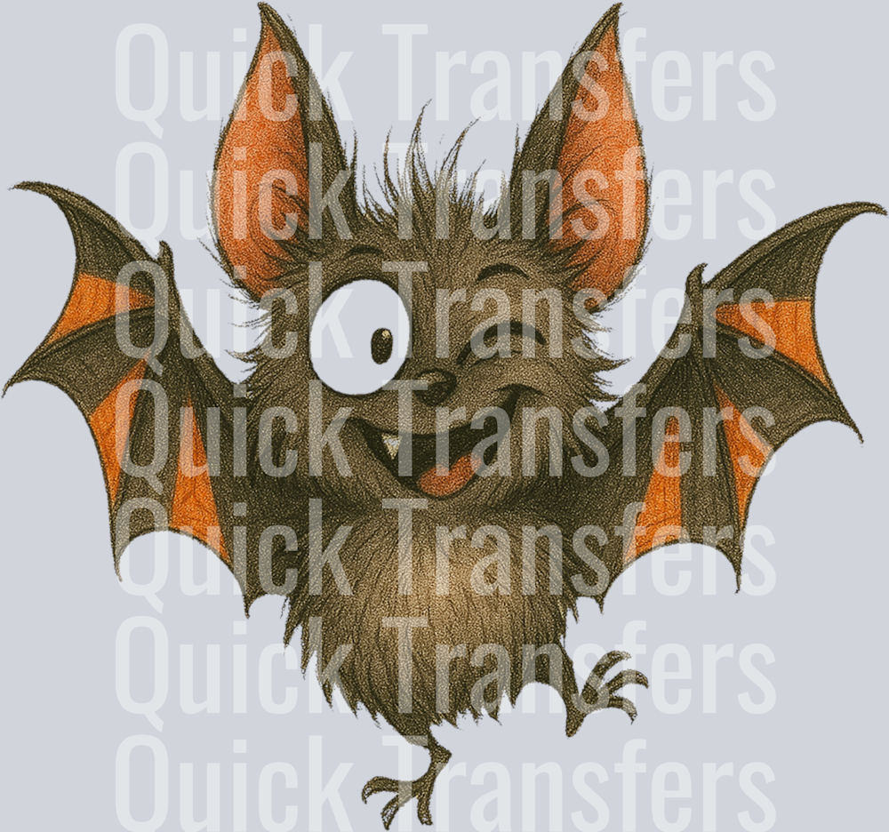 Cute Winking Furry Bat With Orange Wings Premium Transfer – Quick Transfers